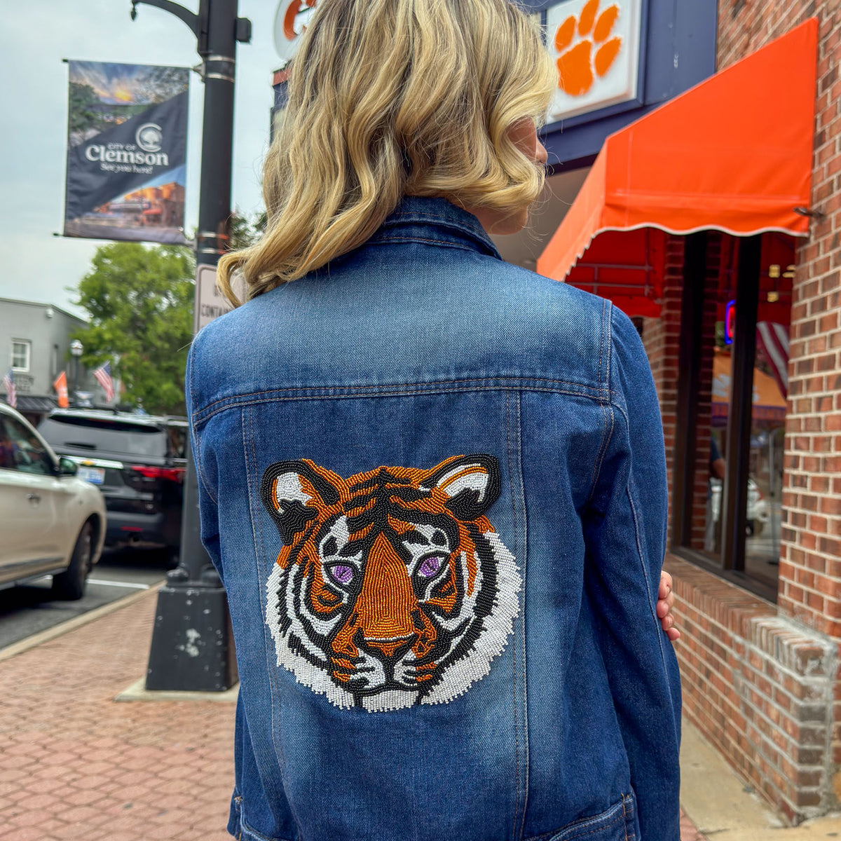 Beaded Tiger Jean Jacket – True Orange Boutique
