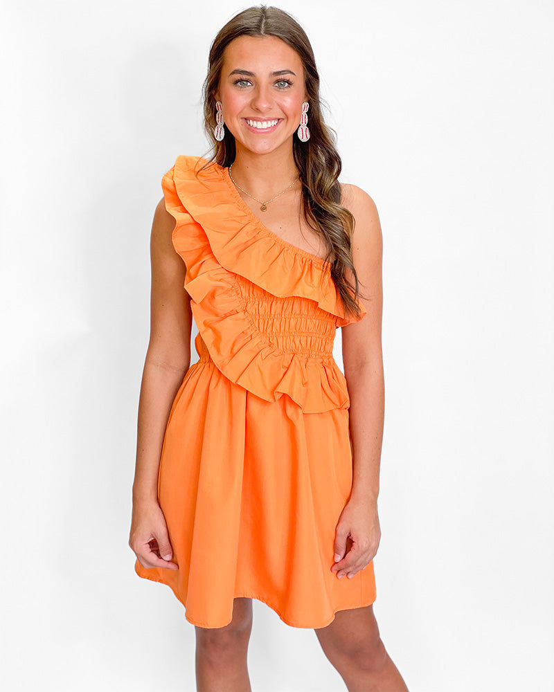 Meredith Smocked One Shoulder Dress – True Orange Boutique