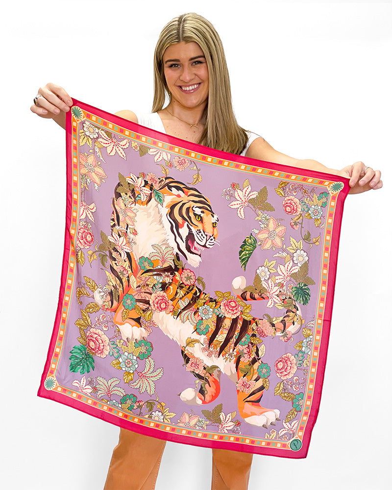 Prancing Tiger Silk Square – True Orange Boutique
