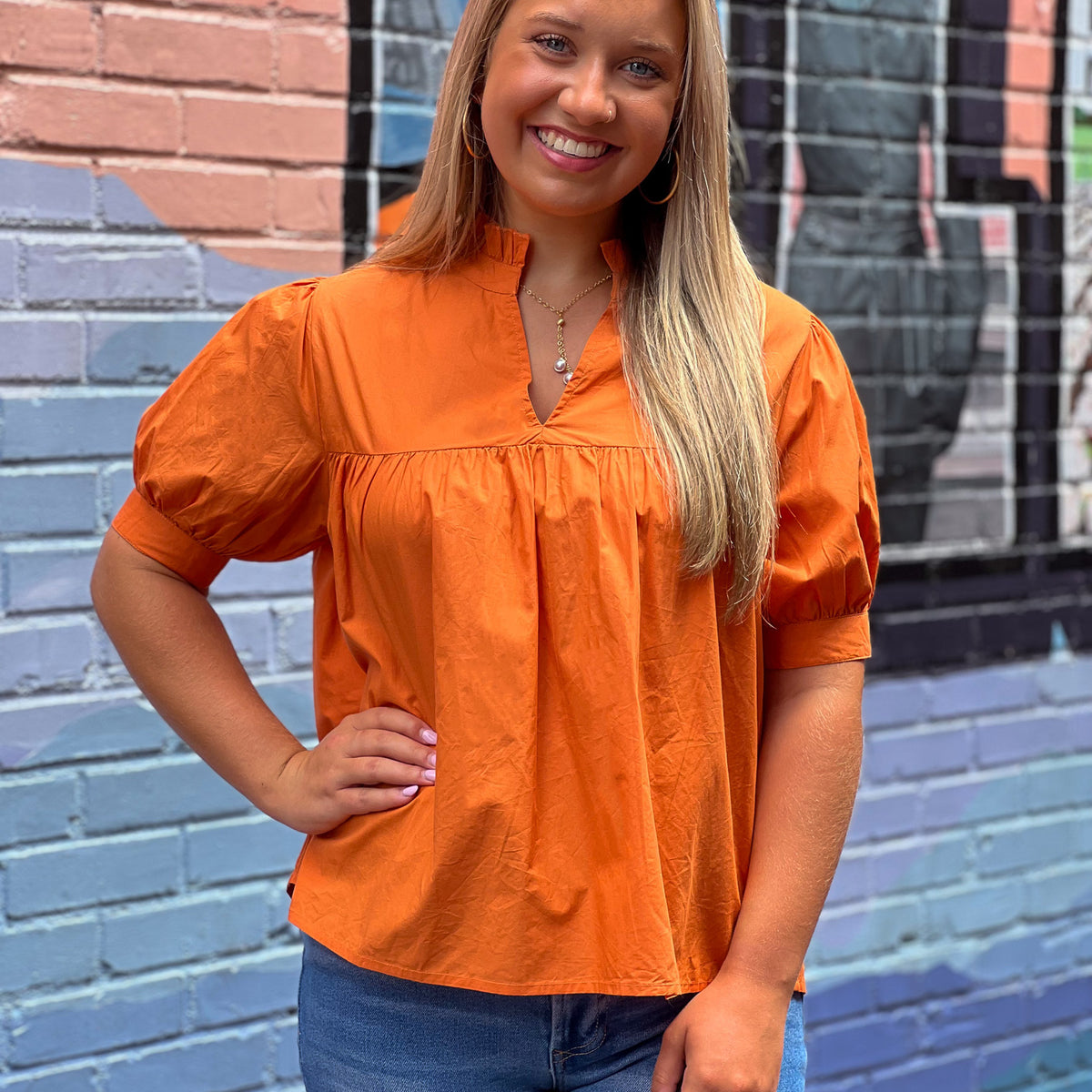 Tangerine Peplum Top – True Orange Boutique